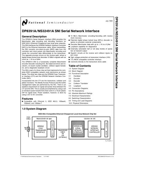 DP8391A/NS32491A SNI Serial Network Interface