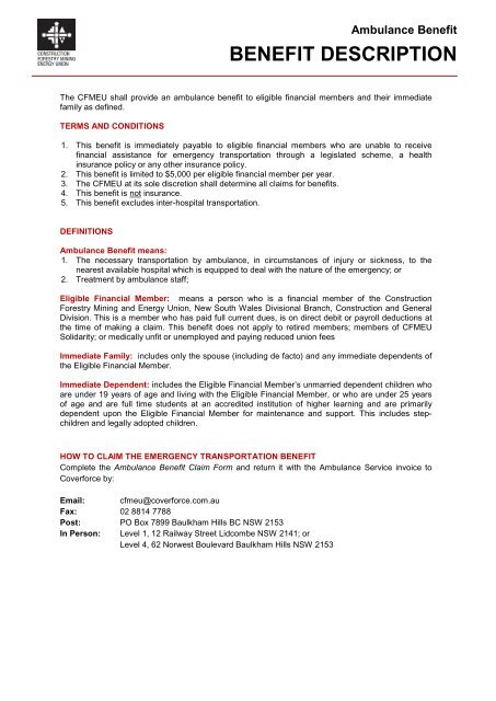 Ambulance Benefit Claim Form - cfmeu