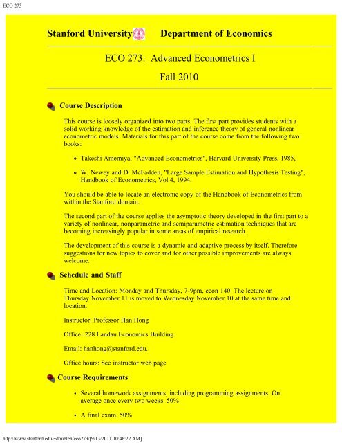 ECO 273 - Economics - Stanford University