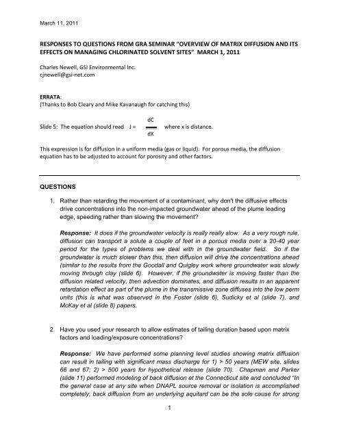 overview of matrix diffusion and its effects on managing chlorinated ...
