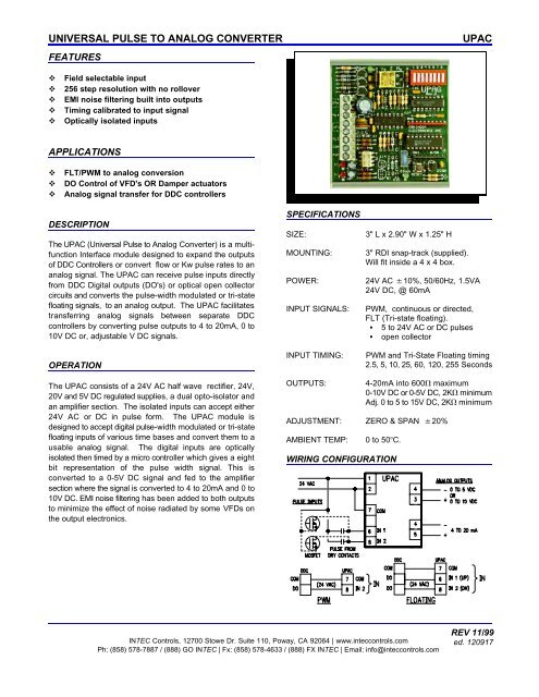 universal pulse to analog converter upac - INTEC Controls