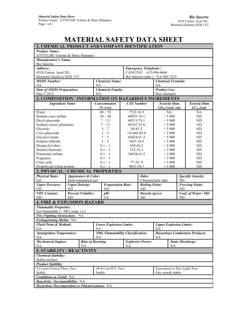 MATERIAL SAFETY DATA SHEET - Attitude