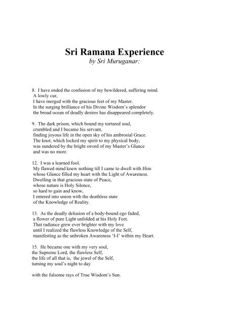 Sri Ramana Experience - Muruganar