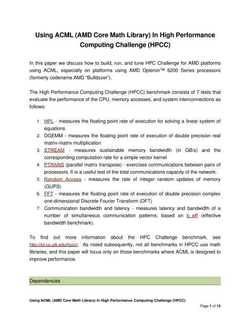 Using ACML (AMD Core Math Library) - AMD Developer Central