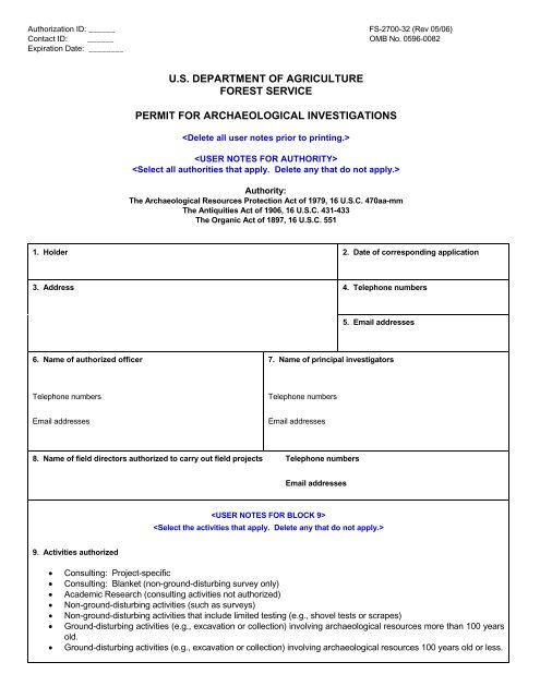 ARPA permit - USDA Forest Service - US Department of Agriculture