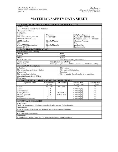 MATERIAL SAFETY DATA SHEET - Attitude