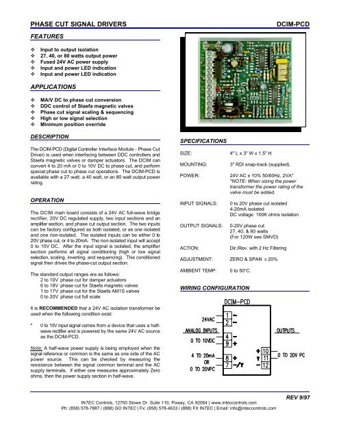PHASE CUT SIGNAL DRIVERS DCIM-PCD - INTEC Controls