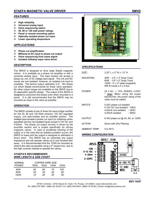 STAEFA MAGNETIC VALVE DRIVER SMVD - INTEC Controls