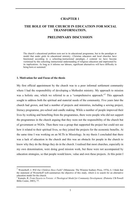chapter 1 the role of the church in education for social transformation ...