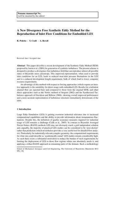 A New Divergence Free Synthetic Eddy Method for the ...