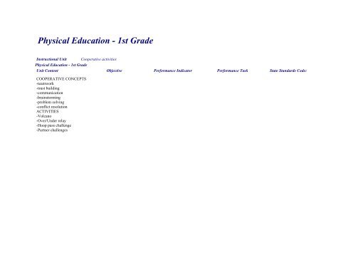 Physical Education - 1st Grade
