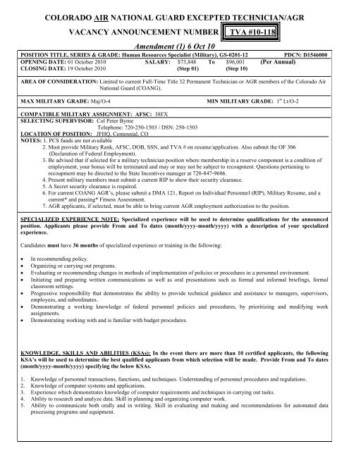 Human Resources Specialist (Military) - Colorado National Guard