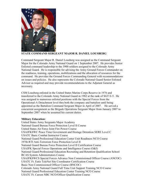 State command sergeant major r. daniel lousberg - Colorado ...