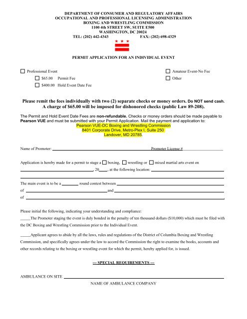 Boxing and Wrestling Permit Application - Pearson VUE