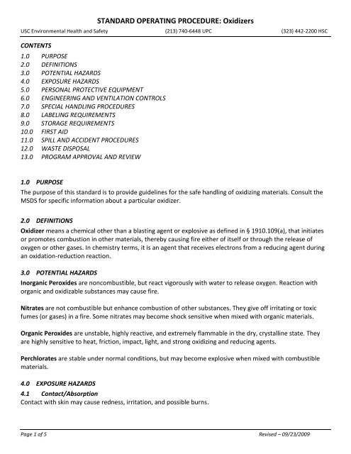 STANDARD OPERATING PROCEDURE: Oxidizers
