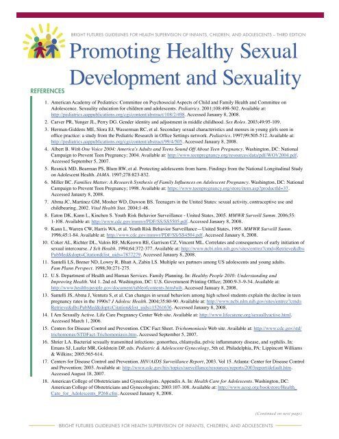 Healthy Sexual Development References Bright Futures