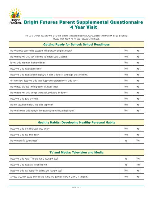 4 Year (PDF) - Bright Futures - American Academy of Pediatrics