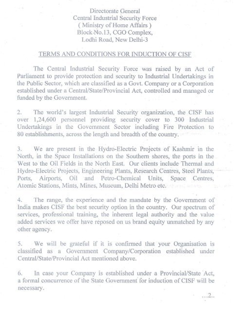 Induction Procedure - Central Industrial Security Force