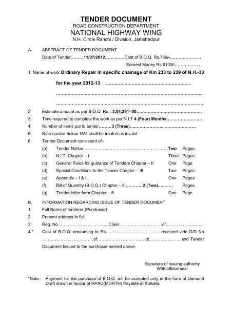 TENDER DOCUMENT - Information & Public Relations Department