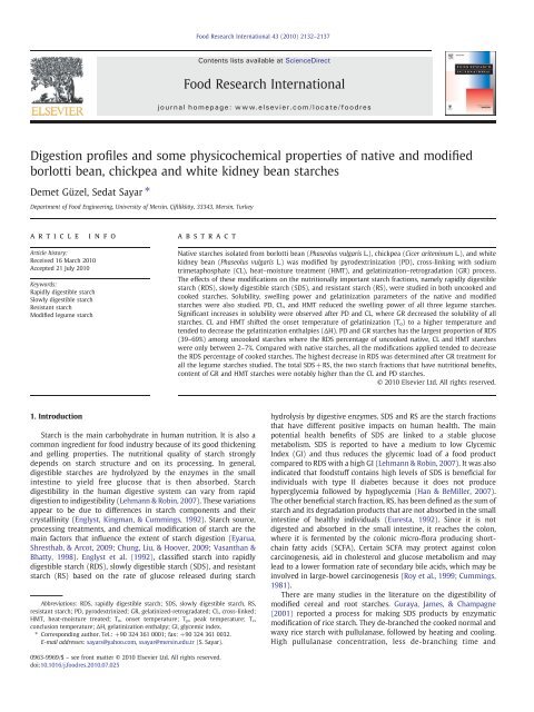 Digestion profiles and some physicochemical properties of native ...