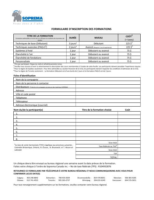 INSCRIPTION / DEMANDE DE FORMATION - Soprema