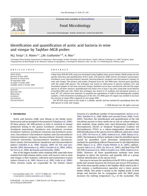 Identification And Quantification Of Acetic Acid Bacteria In Wine And