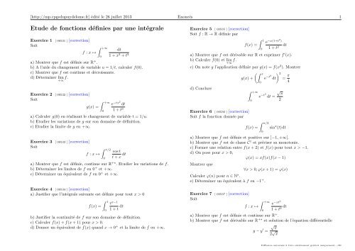 Etude de fonctions définies par une intégrale