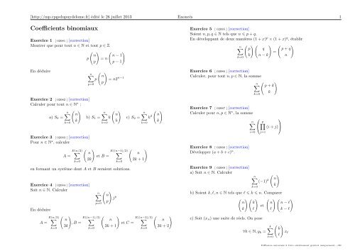 somme coefficients binomiaux