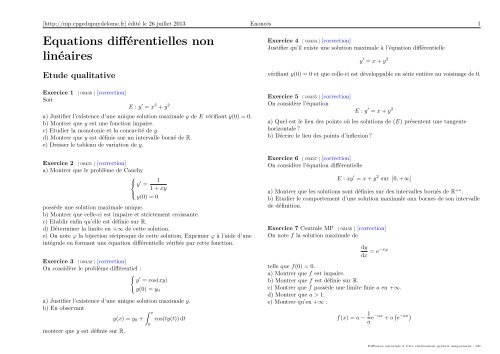 PDF equations différentielles ordinaires exercices corrigés PDF ...
