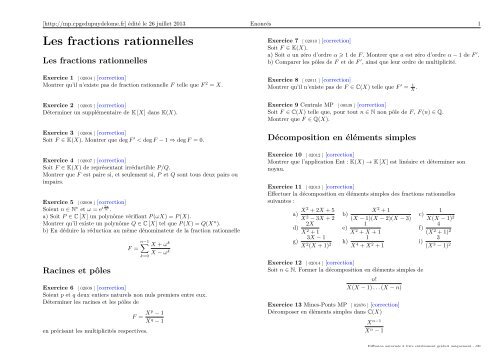 decomposition en elements simples fractions rationnelles PDF Cours ...