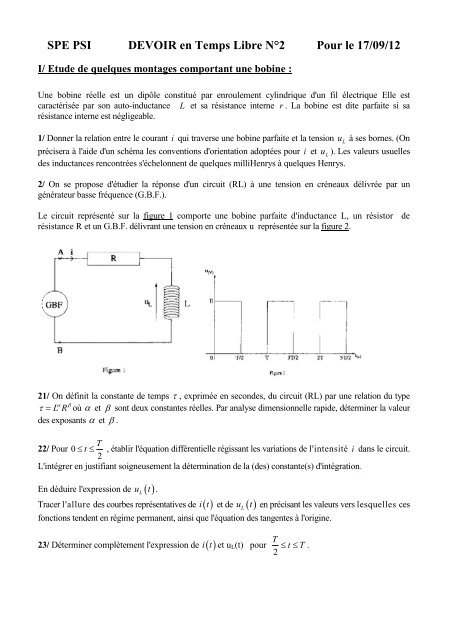SPE PSI DEVOIR en Temps Libre N°2 Pour le 17/09/12