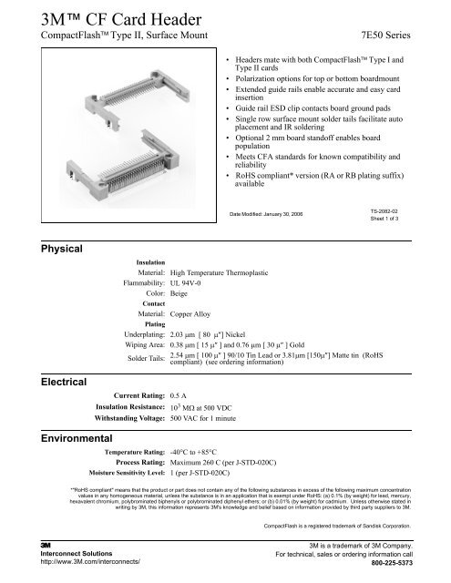CompactFlash™ Type II, Surface Mount Datasheet [pdf] - Farnell