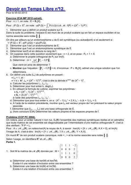 Devoir en Temps Libre n°12. - CPGE Dupuy de Lôme