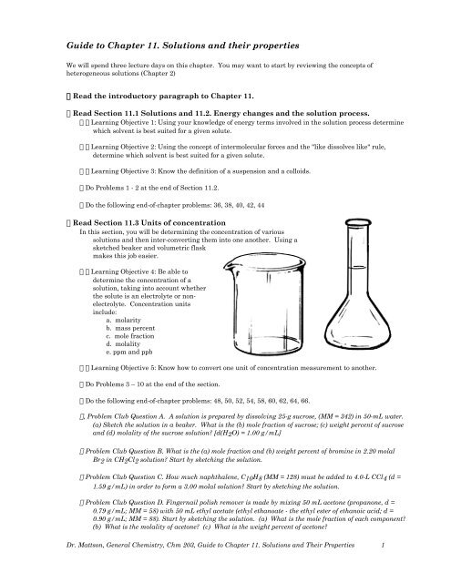 Guide to Chapter 11. Solutions and their properties - Mattson