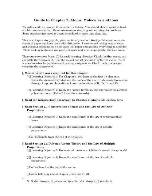Guide to Chapter 2. Atoms, Molecules and Ions - Mattson Creighton