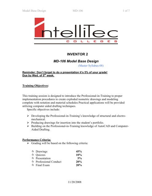 INVENTOR 2 MD-106 Model Base Design - IntelliTec Classweb