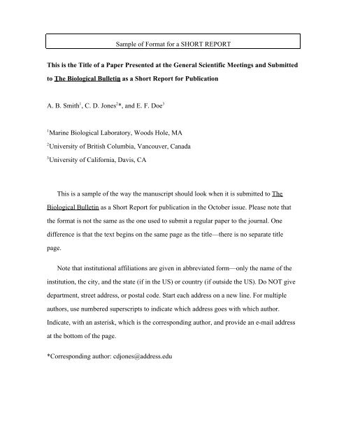 Sample of Format for a SHORT REPORT This is the Title of a Paper ...