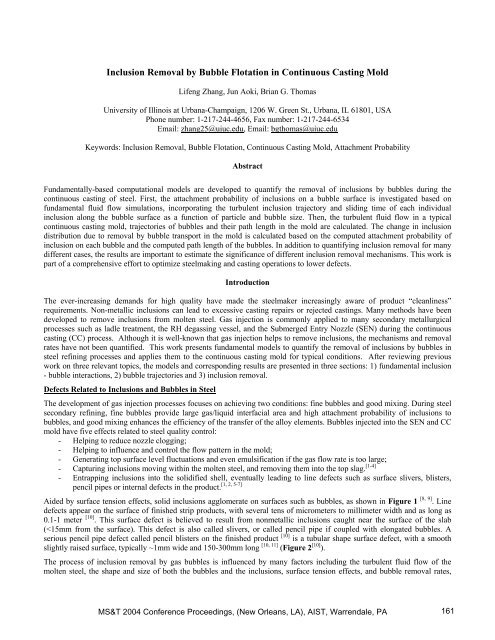 Inclusion Removal by Bubble Flotation in Continuous Casting Mold