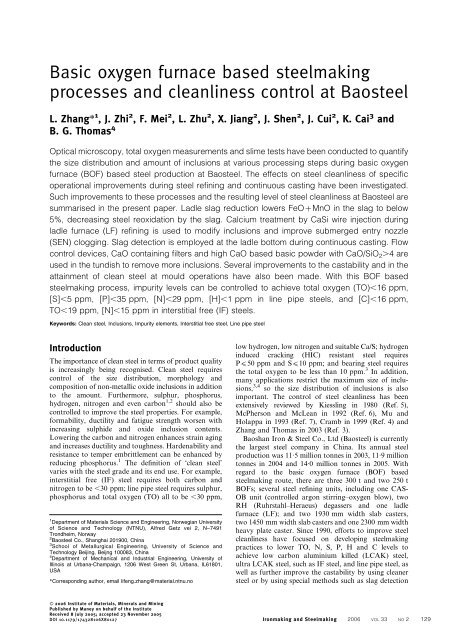 Basic oxygen furnace based steelmaking processes and cleanliness ...