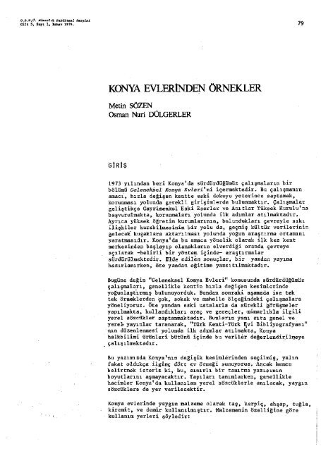 Metin SÖZEN, Osman Nuri DÜLGERLER Konya Evlerinden Örnekler