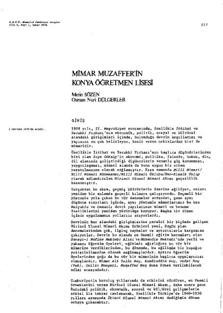 Metin SÖZEN, Osman Nuri DÜLGERLER Mimar Muzaffer'in Konya ...