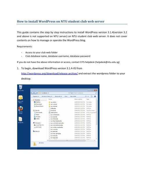 How to install WordPress on NTU student club web server