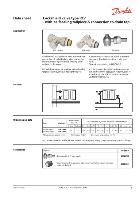 Data sheet Lockshield valve type RLV - with ... - Danfoss.com