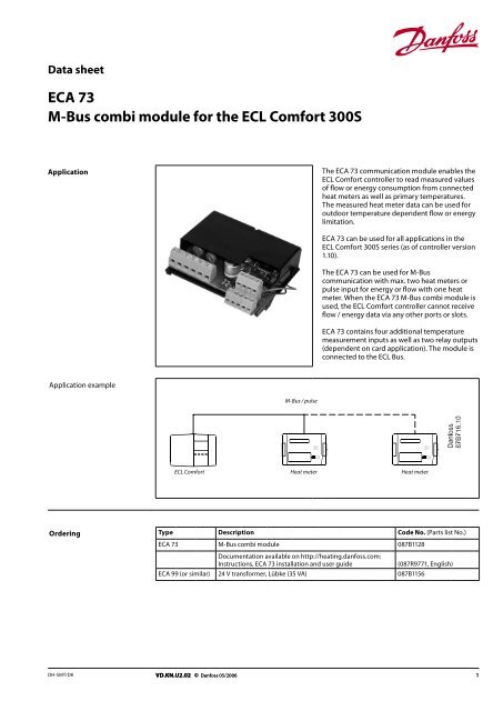 ECA 73 M-Bus combi module for the ECL Comfort 300S - Danfoss.com