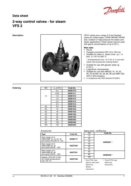 2-way control valves - for steam VFS 2 - Danfoss