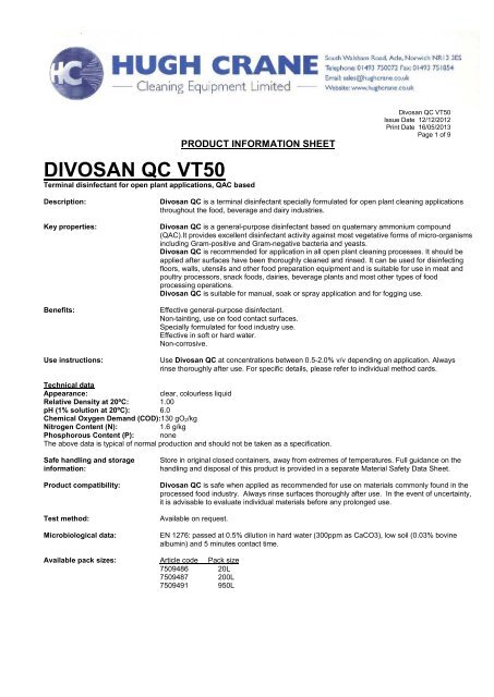 DIVOSAN QC VT50 - Hugh Crane