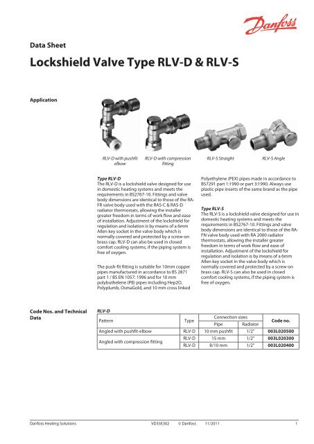 Lockshield Valve Type RLV-D & RLV-S - Danfoss.com