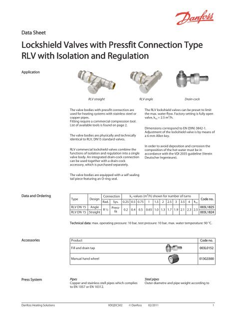 RLV lockshield valve with pressfit connection - Danfoss.com