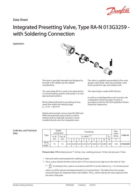 Integrated valve, type RA-N 013G3259 with soldering ... - Danfoss.com
