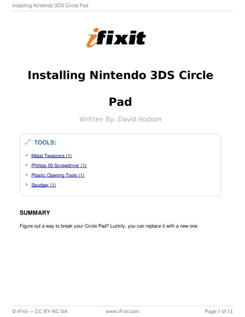 Installing Nintendo 3DS Circle Pad - iFixit